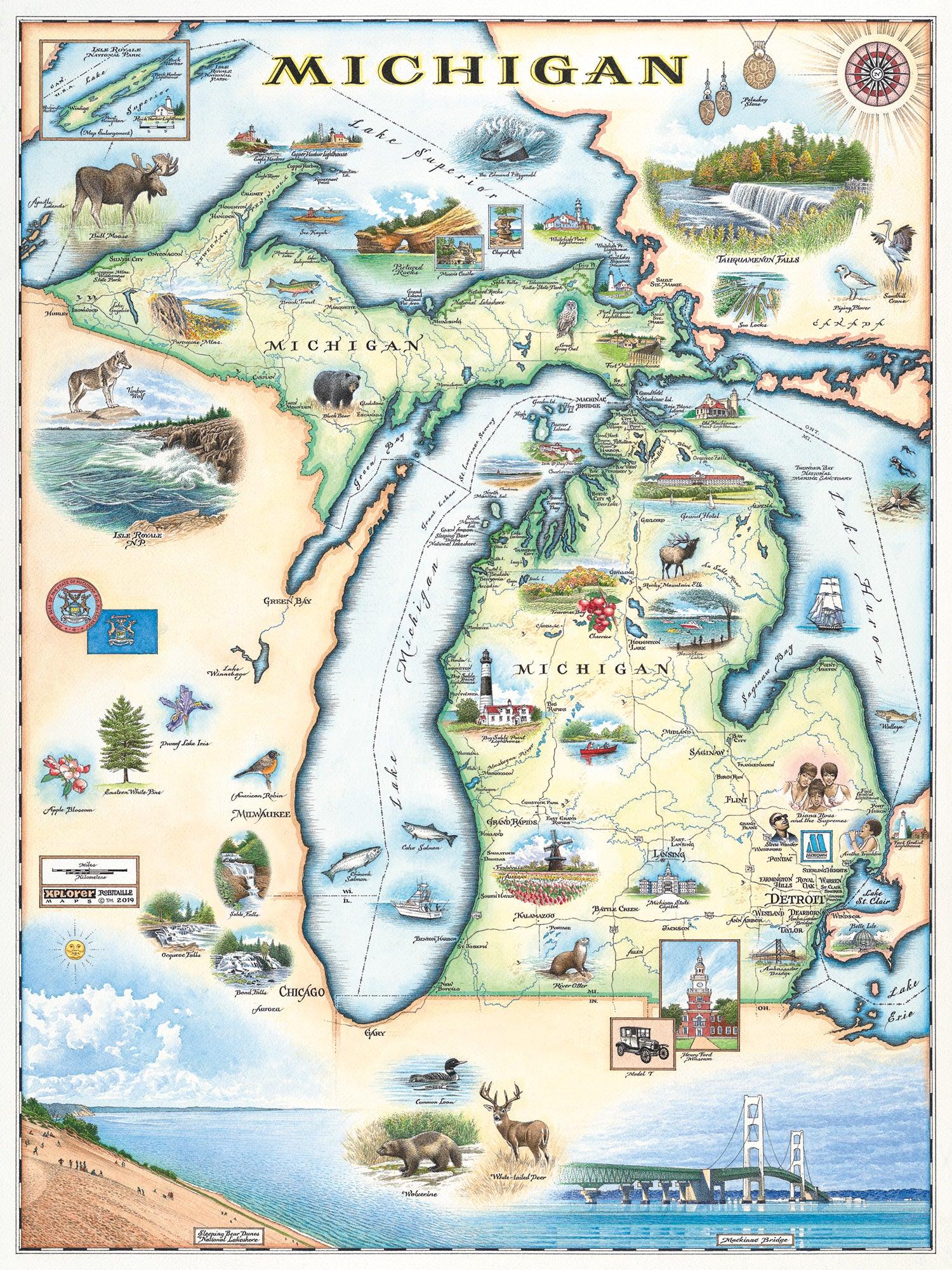 Xplorer Maps Releases Hand-Drawn Michigan State Map Featuring Lakes, L