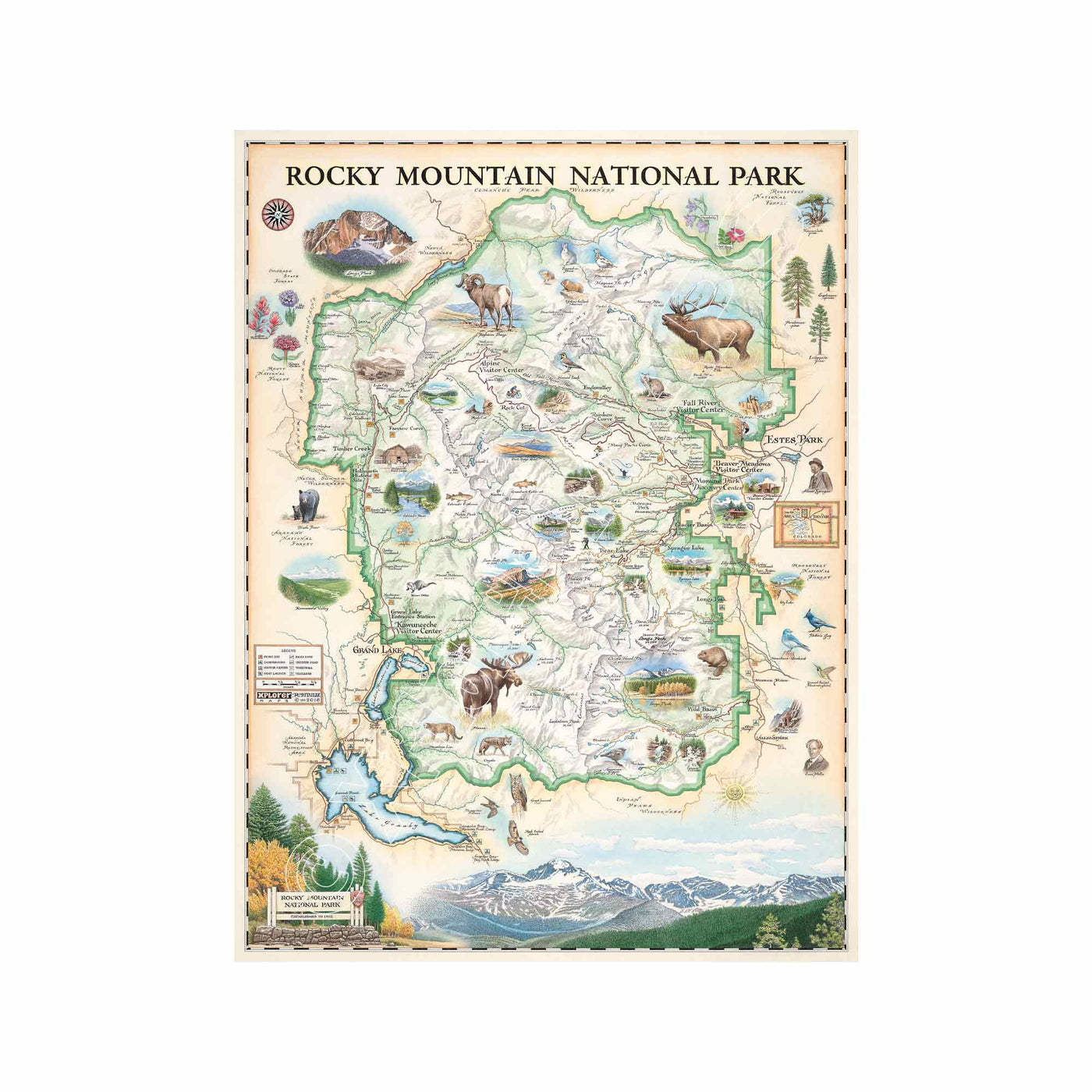 Rocky Mountain National Park Hand-Drawn Map 18x24 | Xplorer Maps