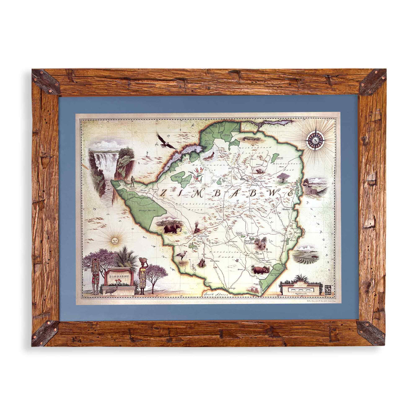 Zimbabwe, South Africa Hand-Drawn Map