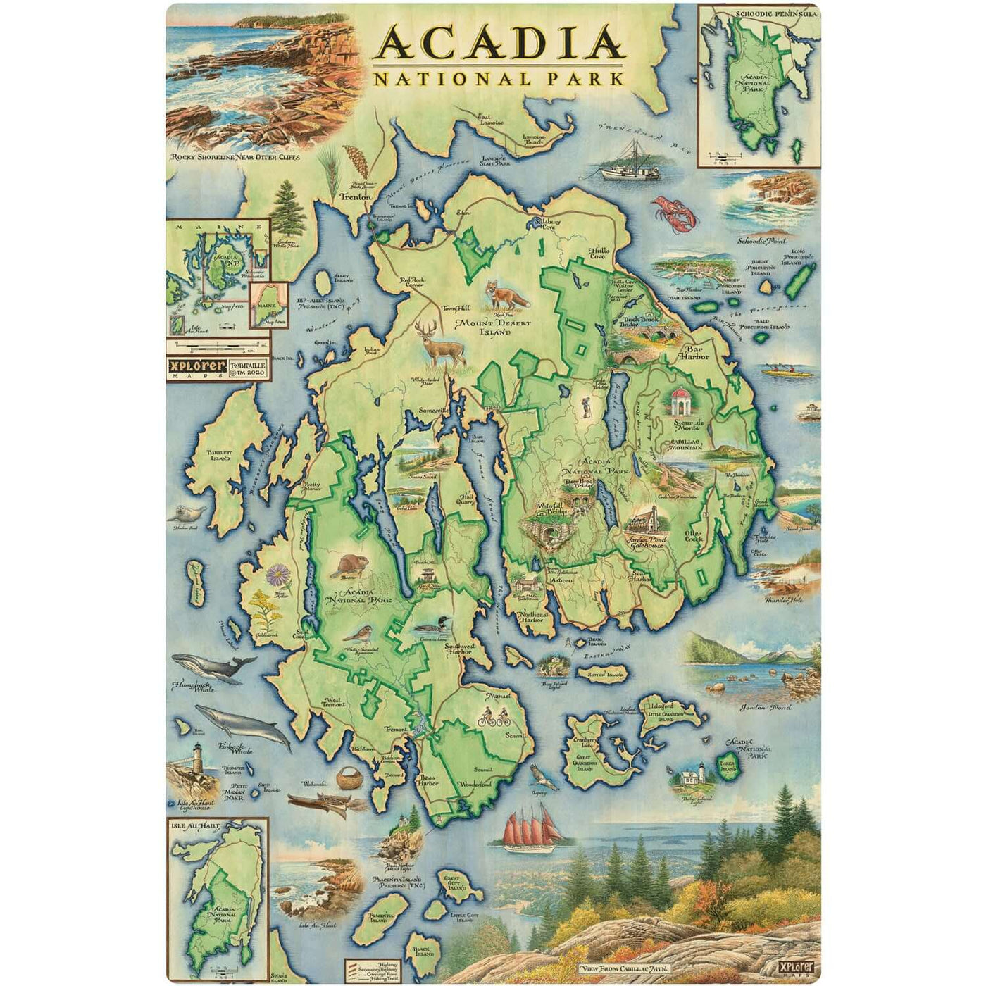 Acadia National Park Map Wood Sign - Xplorer Maps