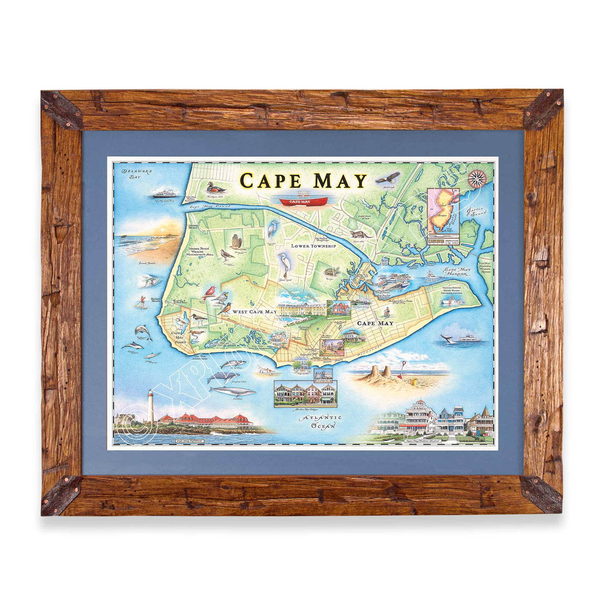 Cape May Hand Drawn Map - Xplorer Maps - 24"x18"