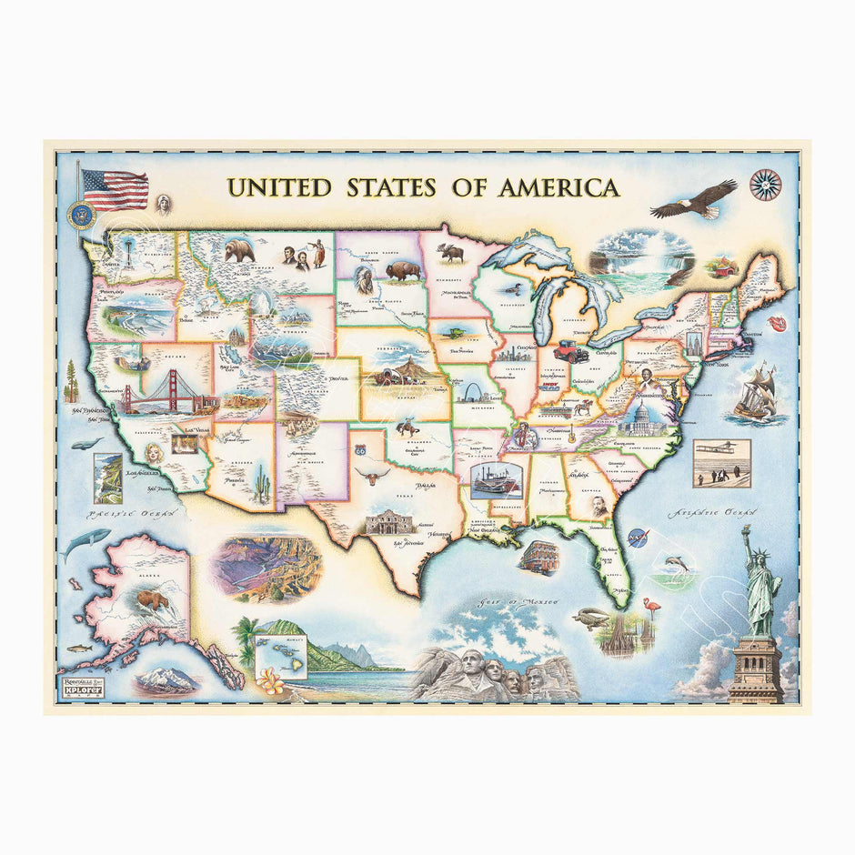 United States Hand-Drawn Map Print 24x18 | Xplorer Maps