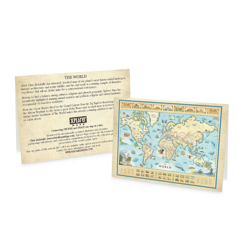 World Map Art Blank Notecards - Xplorer Maps